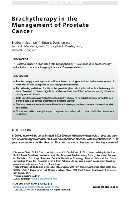 (PDF) Brachytherapy in the Management of Prostate Cancer