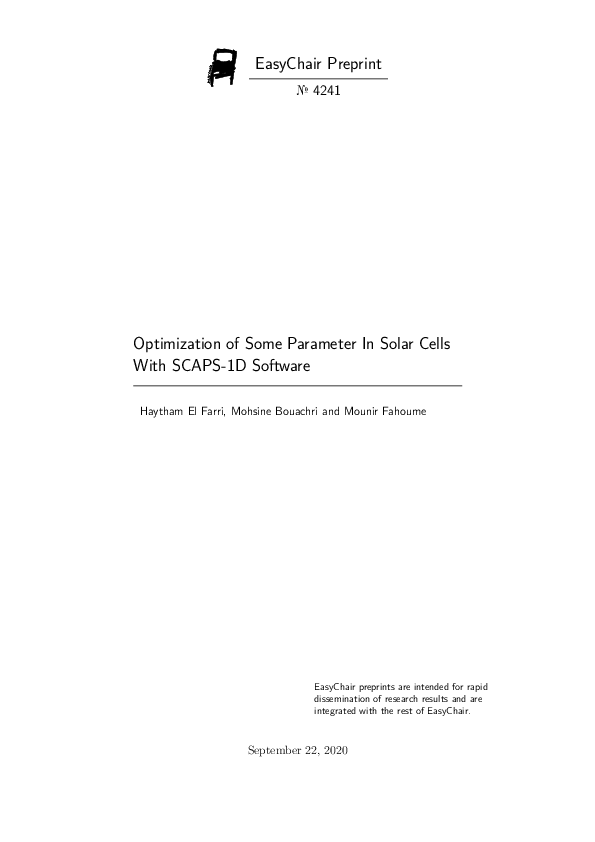 Pdf Optimization Of Some Parameter In Solar Cells With Scaps 1d Software