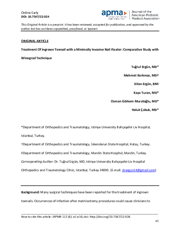 (PDF) Treatment Of Ingrown Toenail with a Minimally Invasive Nail ...