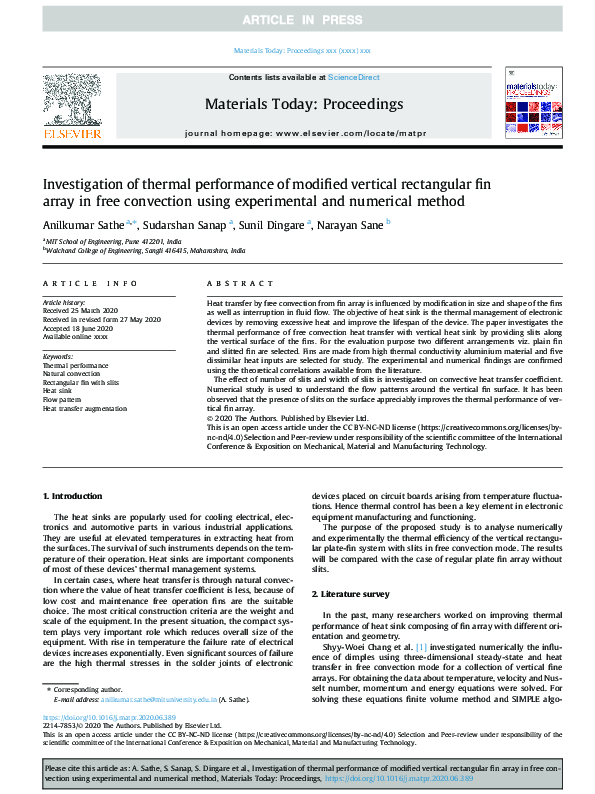 (PDF) Investigation of thermal performance of modified vertical rectangular fin array in free ...