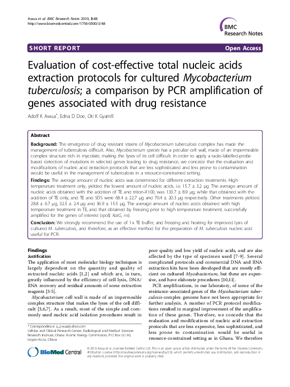 (PDF) Evaluation of cost-effective total nucleic acids extraction protocols for cultured ...