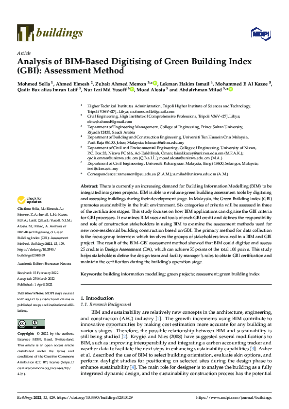 (PDF) Analysis of BIM-Based Digitising of Green Building Index (GBI ...