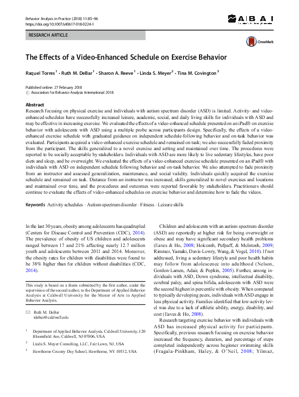 (PDF) The Effects of a Video-Enhanced Schedule on Exercise Behavior