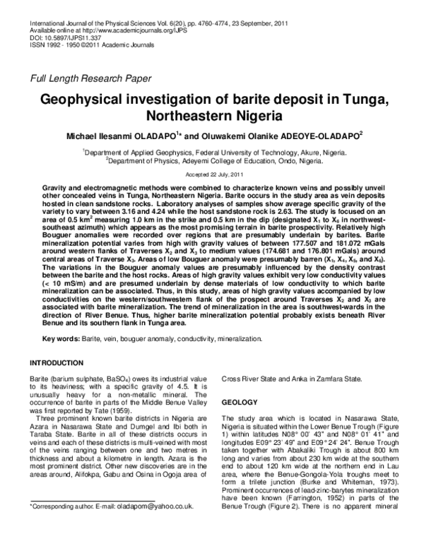 (PDF) Geophysical investigation of barite deposit in Tunga ...