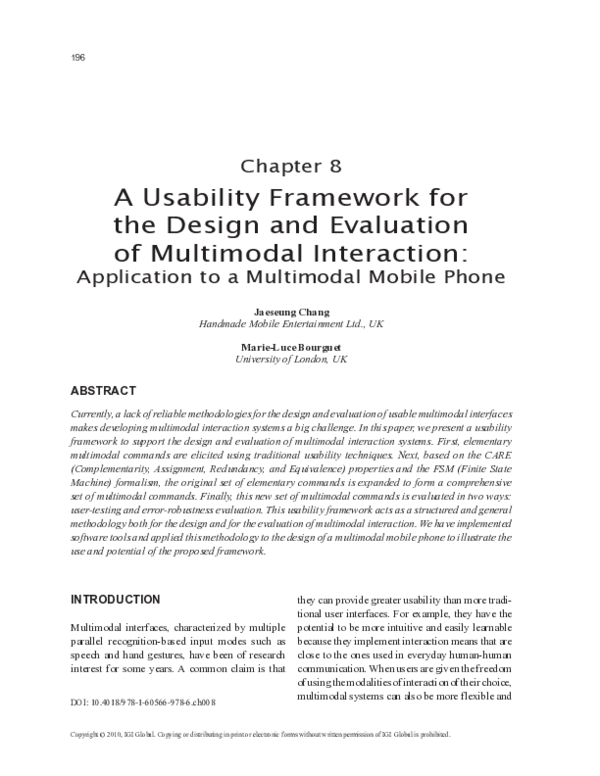 Pdf A Usability Framework For The Design And Evaluation Of Multimodal Interaction