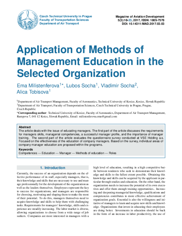 (PDF) Application of Methods of Management Education in the Selected ...