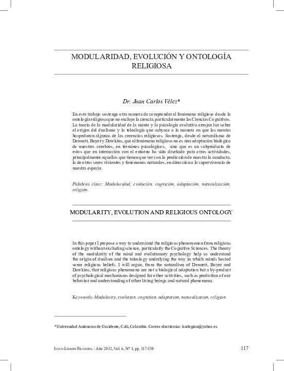 (PDF) Modularidad, Evolución y Ontología Religiosa