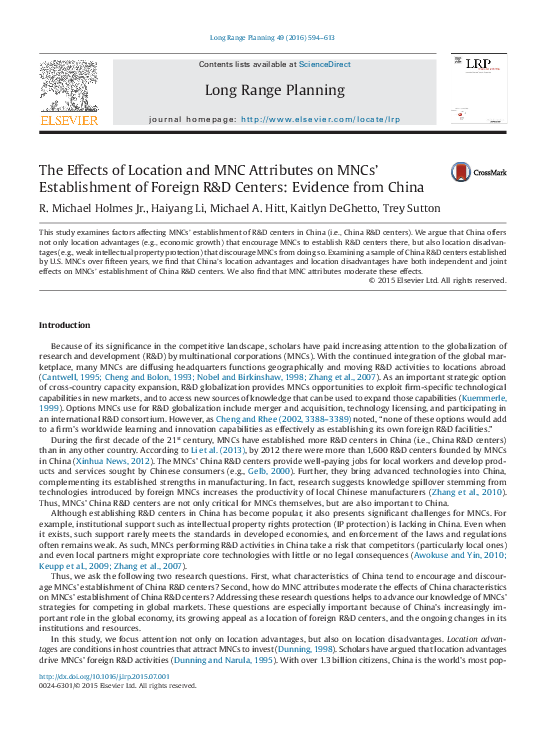 (PDF) The Effects of Location and MNC Attributes on MNCs' Establishment ...