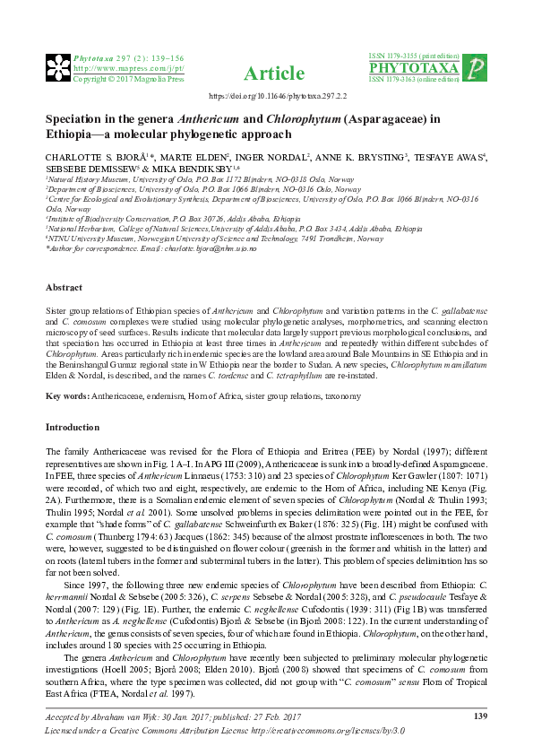 (PDF) Speciation in the genera Anthericum and Chlorophytum ...