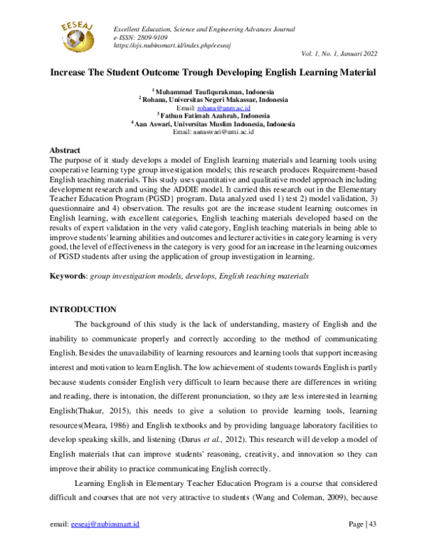 (PDF) Increase The Student Outcome Trough Developing English Learning Material