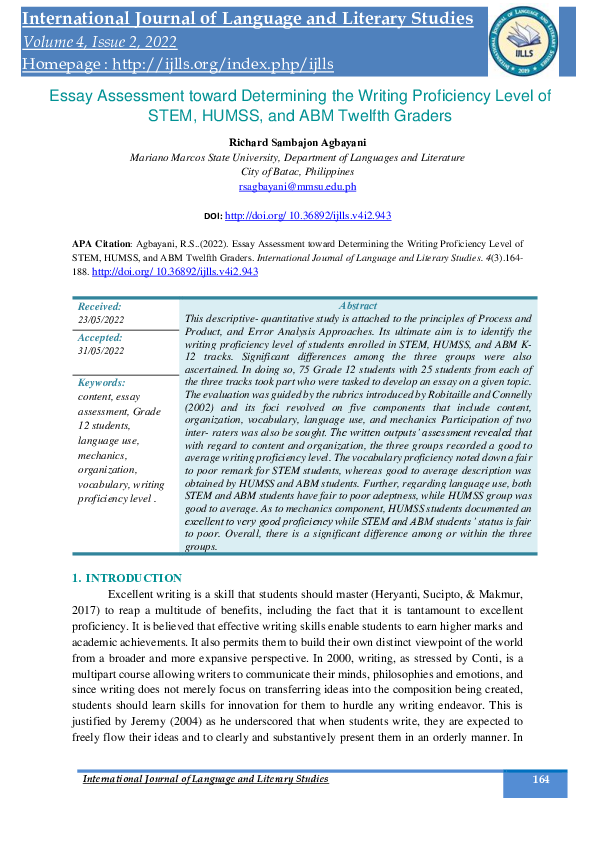 (PDF) Essay Assessment toward Determining the Writing Proficiency Level ...