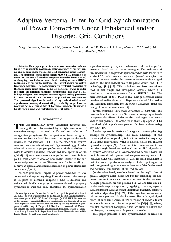 (PDF) Adaptive Vectorial Filter for Grid Synchronization of Power Converters Under Unbalanced ...