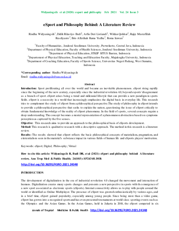 (PDF) eSport and Philosophy Behind: A Literature Review