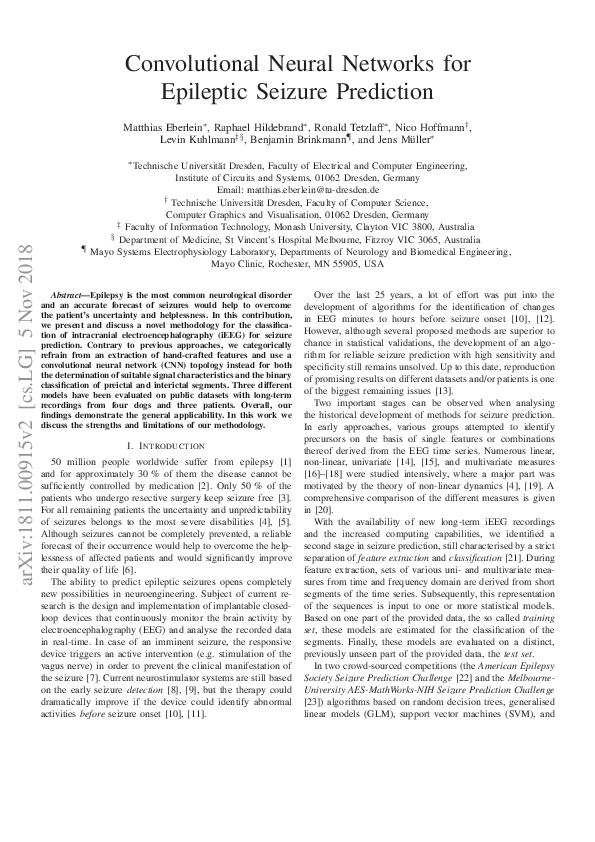 Pdf Convolutional Neural Networks For Epileptic Seizure Prediction