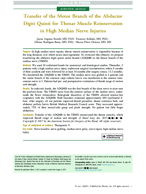 (PDF) Transfer of the Motor Branch of the Abductor Digiti Quinti for ...