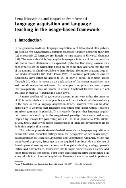(PDF) Usage‐Based Approaches to Language Acquisition and Language Teaching Jacqueline Evers ...