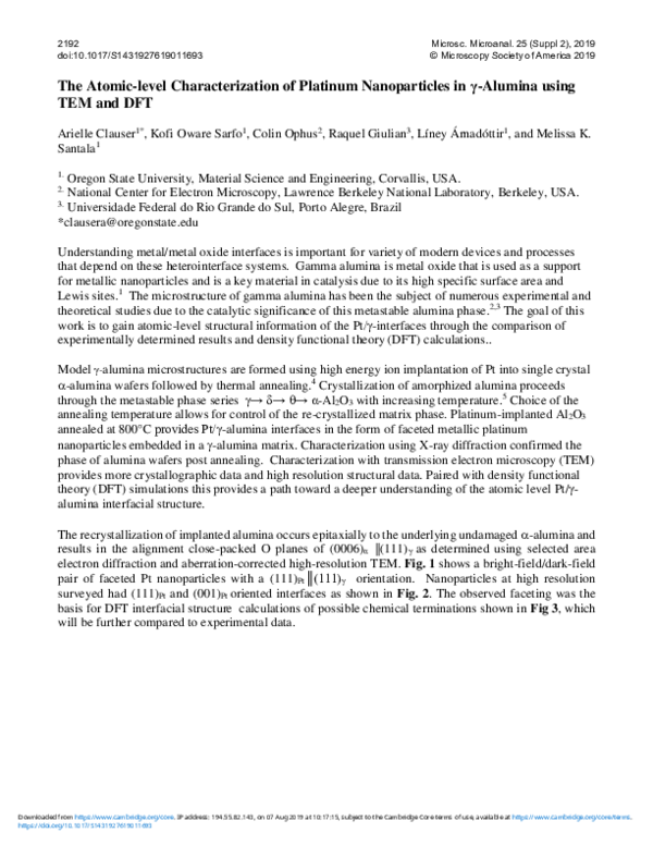 (PDF) The Atomic-level Characterization of Platinum Nanoparticles in γ ...