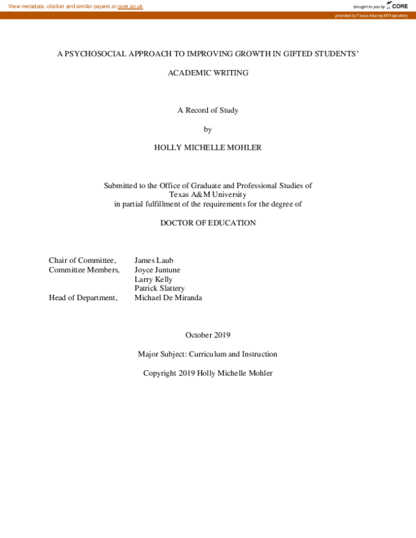 (PDF) A Psychosocial Approach to Improving Growth in Gifted Students ...