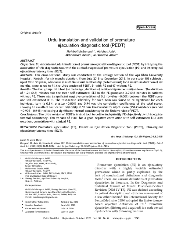 (PDF) Urdu translation and validation of premature ejaculation ...