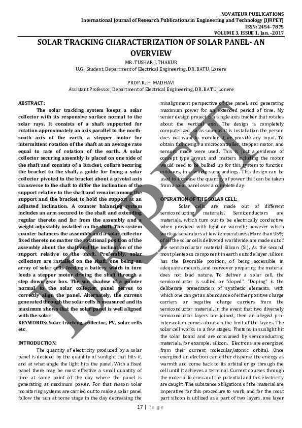 (PDF) Solar Tracking Characterization Of Solar Panel- An Overview ...