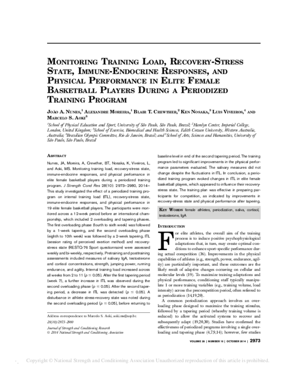 (PDF) Monitoring Training Load, Recovery-Stress State, Immune-Endocrine Responses, and Physical ...