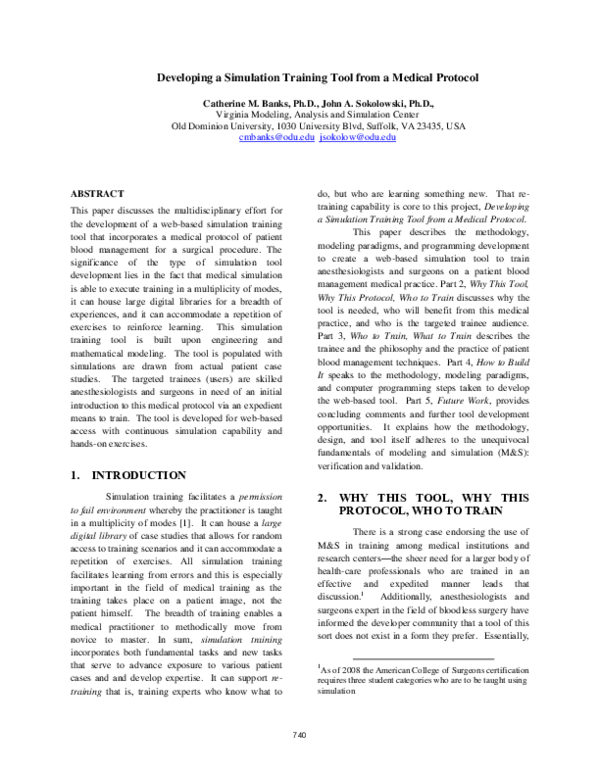 (PDF) Developing a Simulation Training Tool from a Medical Protocol