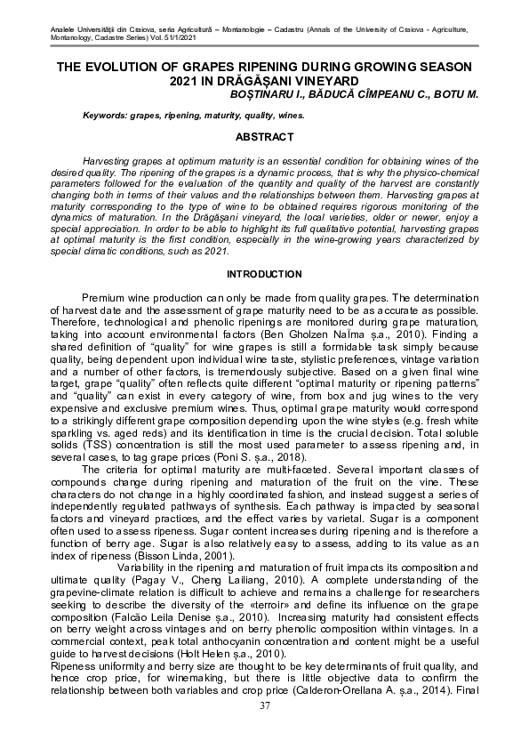 (PDF) The Evolution of Grapes Ripening During Growing Season 2021 in ...