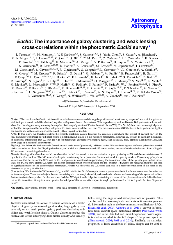 (PDF) Euclid: The importance of galaxy clustering and weak lensing cross-correlations within the ...