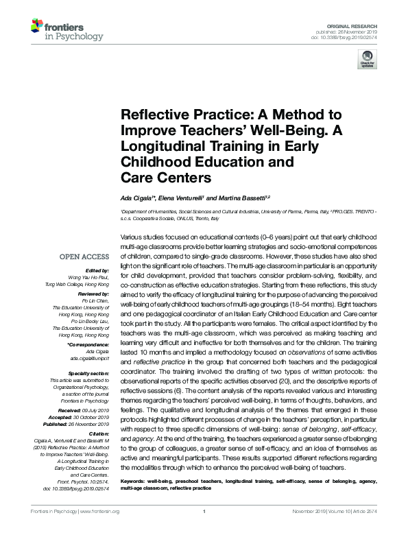 (PDF) Reflective Practice: A Method to Improve Teachers’ Well-Being. A ...