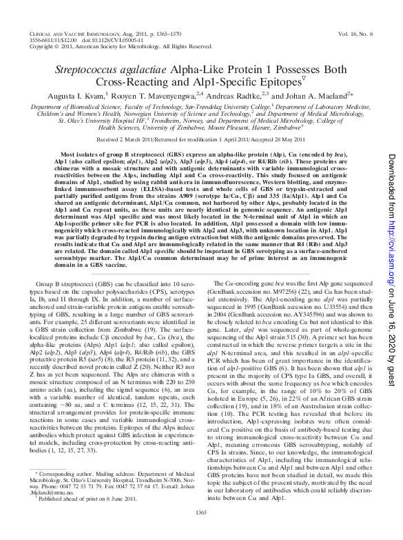 (PDF) Streptococcus agalactiae Alpha-Like Protein 1 Possesses Both ...