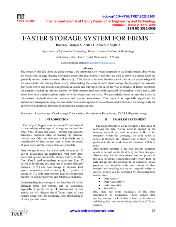 (PDF) FASTER STORAGE SYSTEM FOR FIRMS
