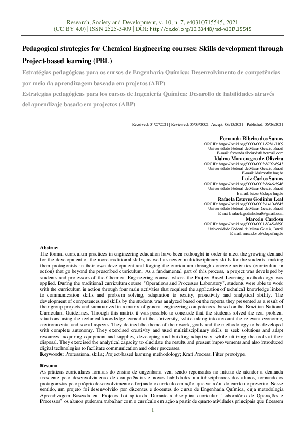 Pdf Pedagogical Strategies For Chemical Engineering Courses Skills Development Through 