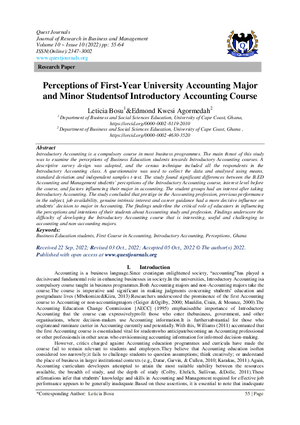 (PDF) Perceptions of First-Year University Accounting Major and Minor ...