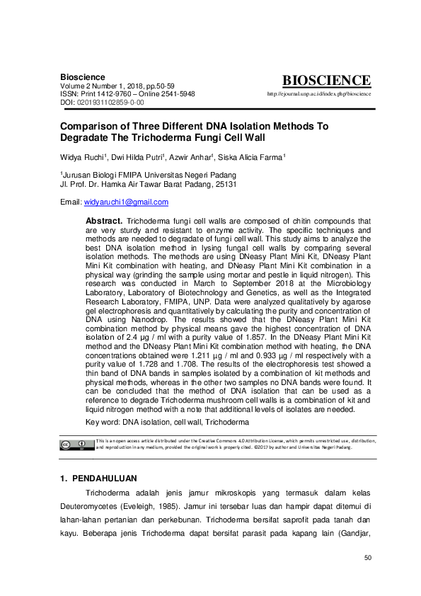(PDF) Comparison of Three Different DNA Isolation Methods To Degradate The Trichoderma Fungi ...