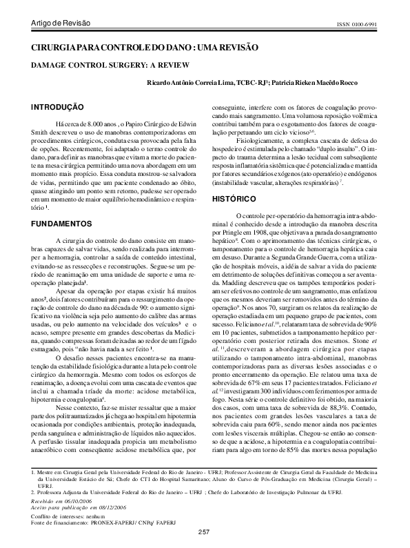 (PDF) Cirurgia Para Controle Do Dano : Uma Revisão Damage Control ...