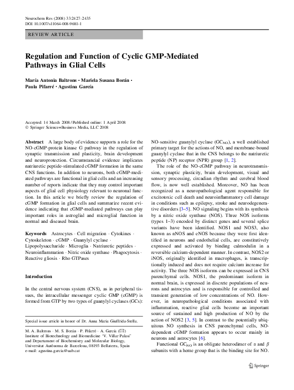 (PDF) Regulation and Function of Cyclic GMP-Mediated Pathways in Glial ...