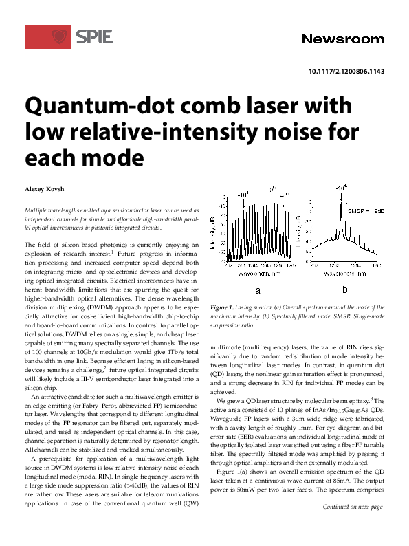 (PDF) Quantum-dot comb laser with low relative-intensity noise for each mode