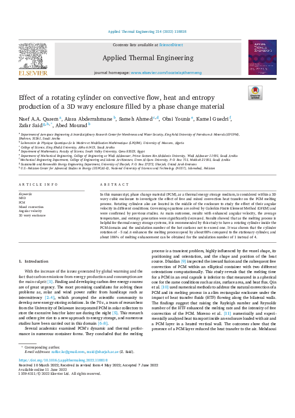 (PDF) Applied Thermal Engineering 1 2022 Page 1