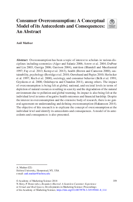 (PDF) Consumer Overconsumption: A Conceptual Model of its Antecedents ...