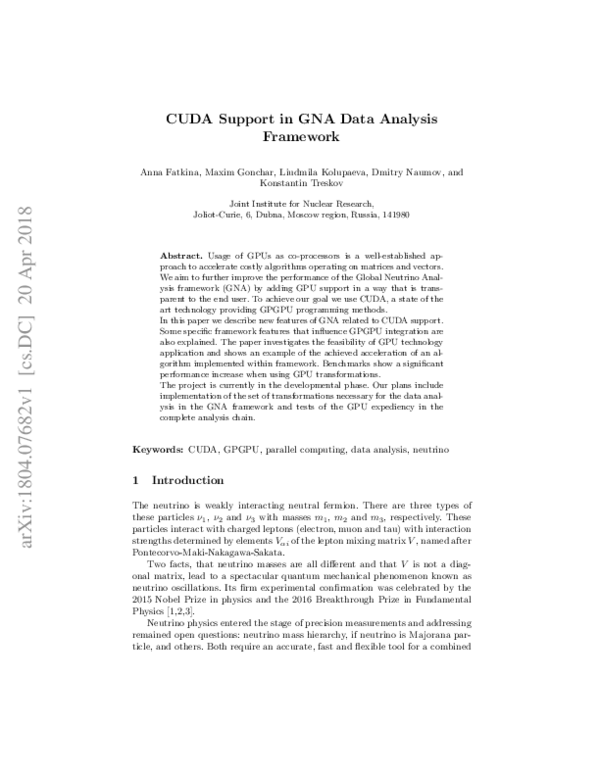 (PDF) CUDA Support in GNA Data Analysis Framework