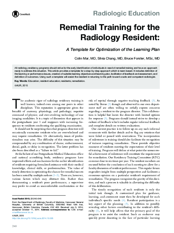 (PDF) Remedial Training for the Radiology Resident