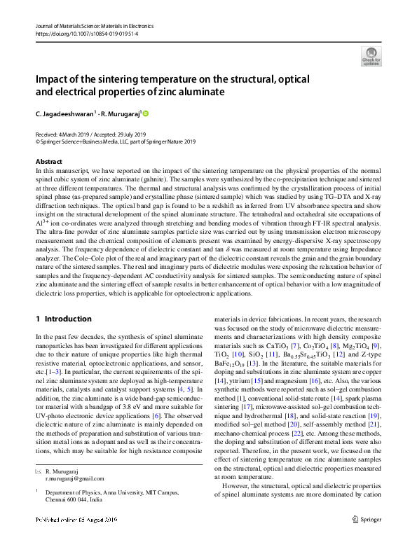 (PDF) Impact of sintering temperature on the structural, electrical, and optical properties of ...