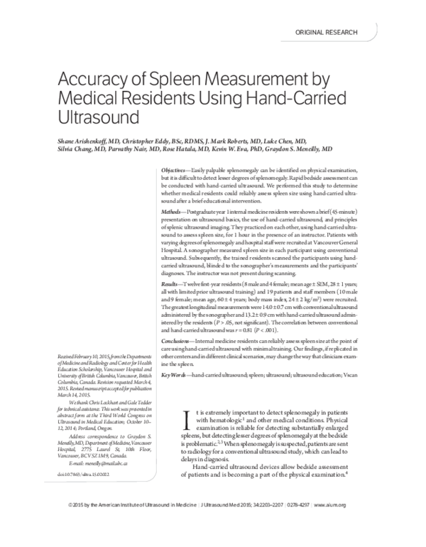 (PDF) Accuracy of Spleen Measurement by Medical Residents Using Hand ...