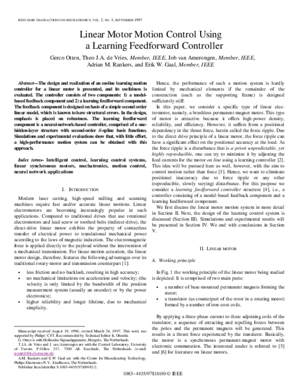 Pdf Linear Motor Motion Control Using A Learning Feedforward Controller