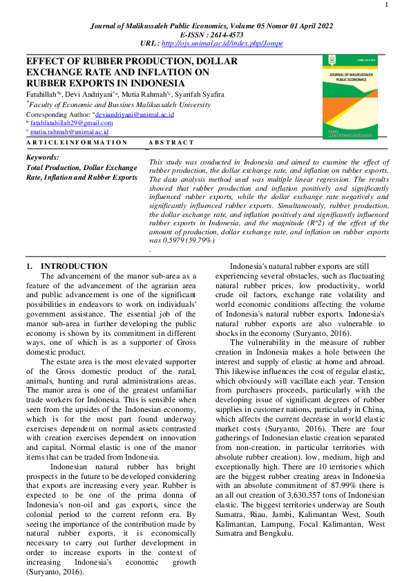 (PDF) Effect of Rubber Production, Dollar Exchange Rate and Inflation ...