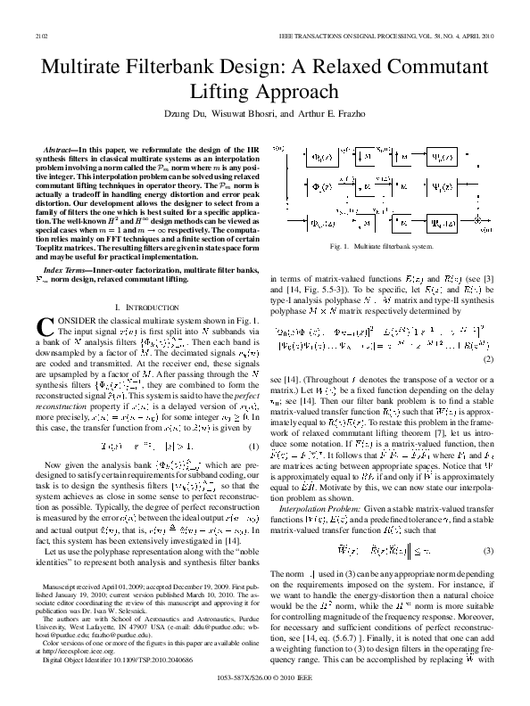 (PDF) Multirate Filterbank Design: A Relaxed Commutant Lifting Approach