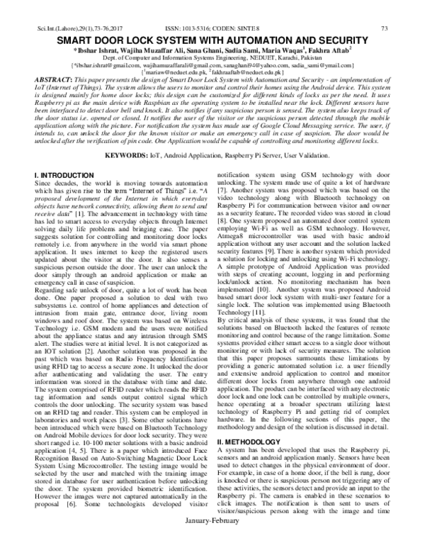 (PDF) Smart Door Lock System with Automation and Security