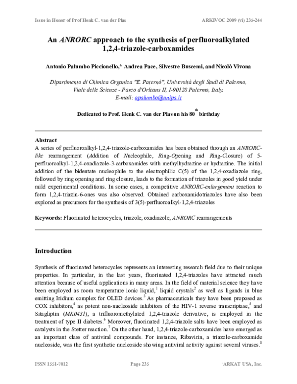 (PDF) An ANRORC approach to the synthesis of perfluoroalkylated 1,2,4 ...