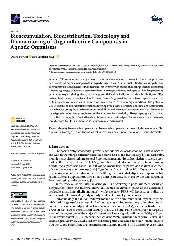 (PDF) Bioaccumulation, Biodistribution, Toxicology and Biomonitoring of Organofluorine Compounds ...