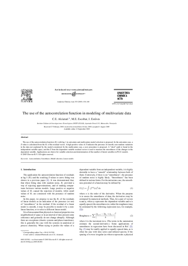 Pdf The Use Of The Autocorrelation Function In Modeling Of